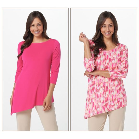 Susan Graver | Tops | Set Of 2 Susan Graver Womens Top Sz M Print Solid ...